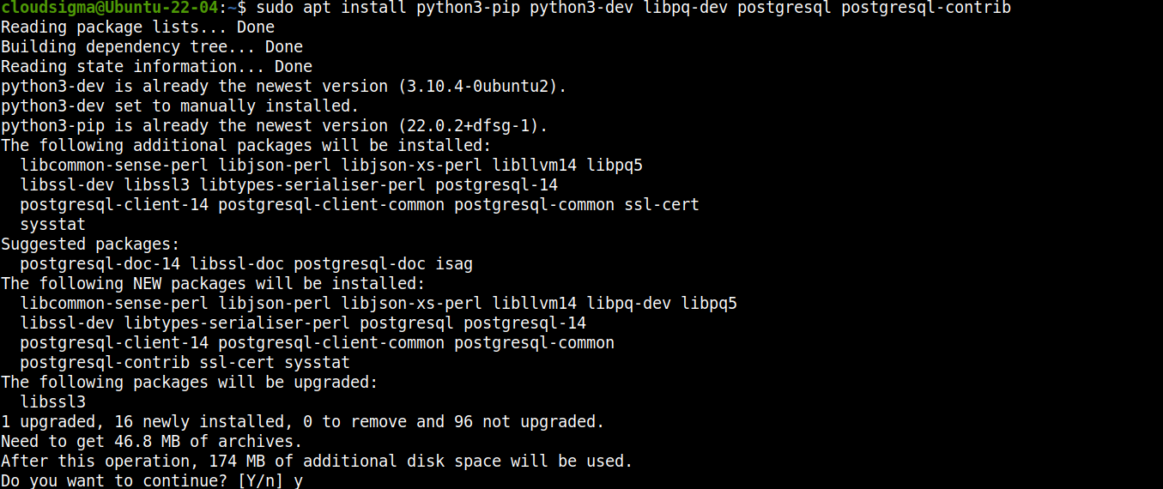 PostgreSQL with Django on Ubuntu 21.04 Server- CloudSigma